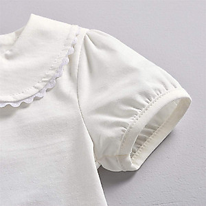 MODNTOGA Kids Baby Girl Long Sleeve Collar Shirt Toddler White Blouse Puff Short Sleeve T-Shirt Solid Color Basic Top Bottom (E(Off-White), 2-3 Years(100))