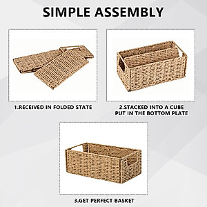 Toilet Paper Basket, Airsnigi 6 Pack Wicker Storage Basket Paper Rope Wicker Baskets with Handles, Small Wicker Storage Baskets for Organizing Shelves - Beige