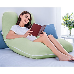 AngQi Pregnancy Pillow, U Shaped Pregnancy Body Pillow, Pregnancy Pillows for Sleeping with Cooling Cotton Zipper Removable Cover (Pale Green)