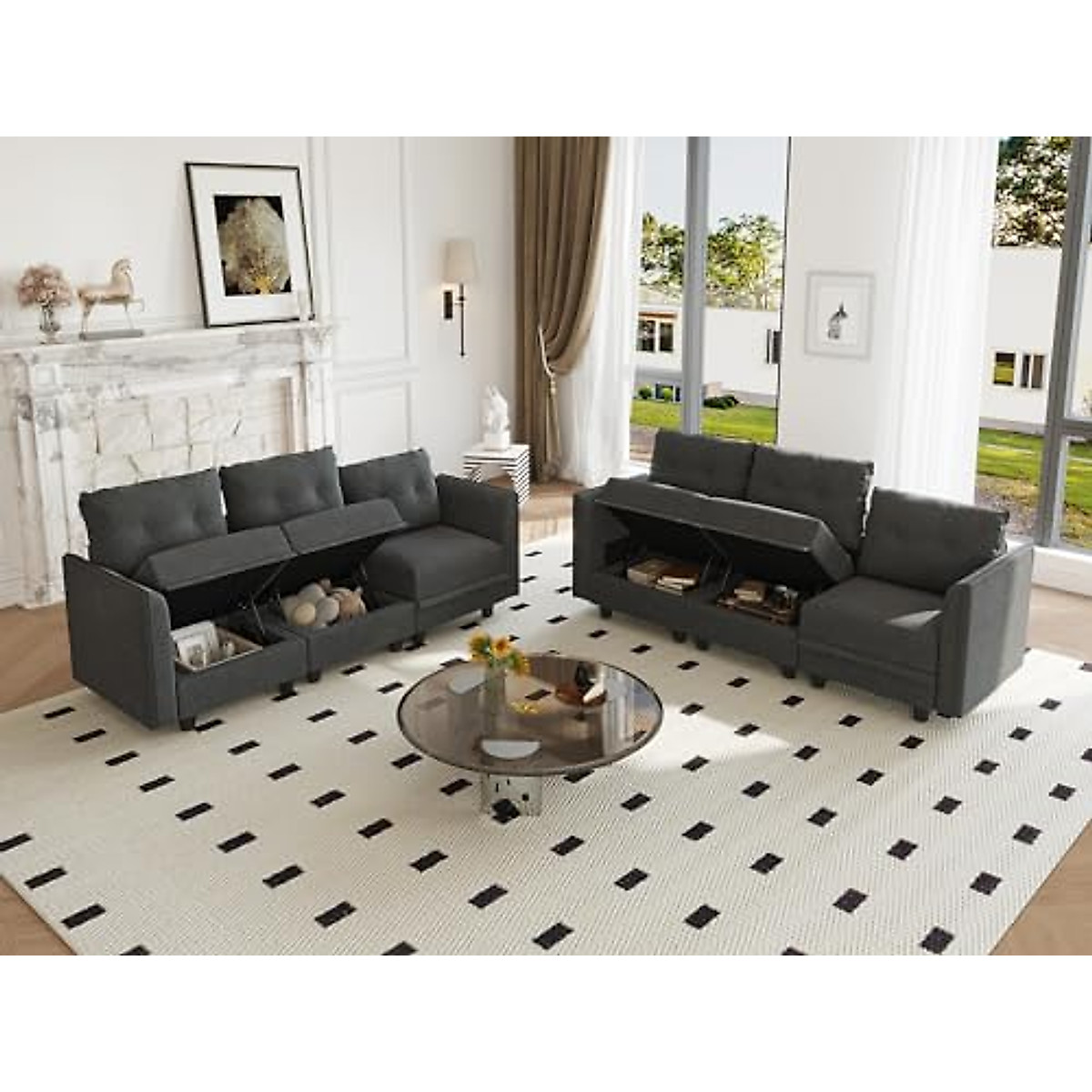 LLappuil Modular Sofa Sleeper Sectional Couch Convertible 6 Seater Modular Sectional with Storage, Black