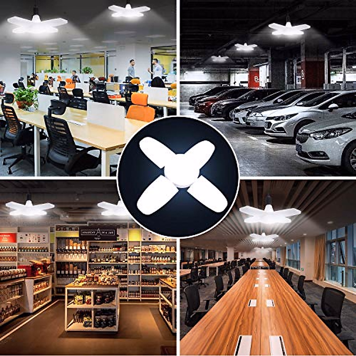 Maxziller 4 Pack 60W LED Garage Lights,6000LM Adjustable Garage Lights 110V LED Garage Lighting E26,Super Bright Garage Lights,6000k Nature White Garage Ceilling Light Including Extension Header