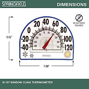Springfield Static Cling Indoor Outdoor Thermometer, Temperature Gauge for Patio, Pool, and Sauna