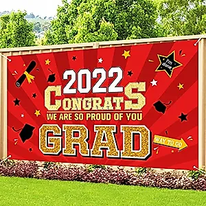 Graduation Party Decorations 2022 Red - Large 78” x 45” Congrats Graduation Banner Party Supplies - Class of 2022 Graduation Decorations for Any Schools or Gradesr Indoor/Outdoor Home Door Décor