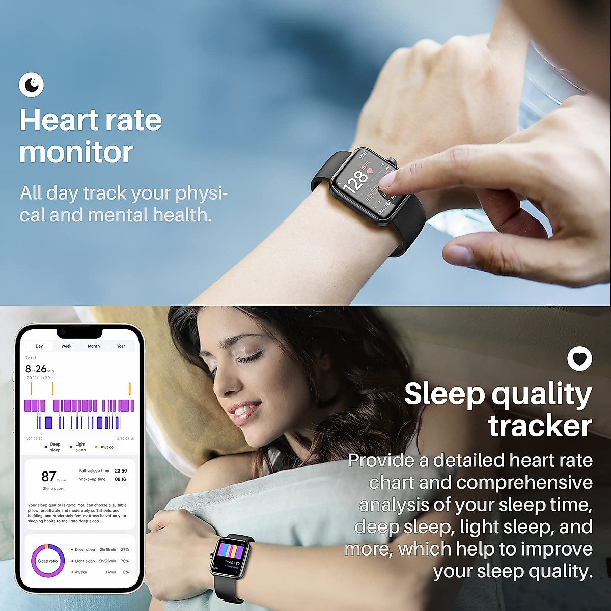 TOZO S2 40mm Mini Smart Watch Alexa Built-in Fitness Tracker with Heart Rate, Blood Oxygen and Sleep Monitor 5ATM Waterproof HD Color Touchscreen for Men Women Compatible with iPhone&Android Black