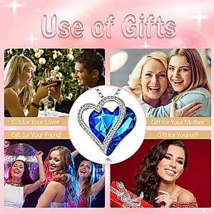 Sumonyo Love Heart Pendant Necklaces for Women Crystals Jewelry Gifts for Women Her Girlfriend Mother's Wife Christmas Birthday Anniversary Valentines Day Sapphire Blue