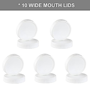 [10 Pack] WIDE Mouth Mason Jar Lids for Ball, Kerr and More - White Plastic Storage Caps for Mason/Canning Jars - Leak-Proof