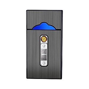 Cigarette Case Lighters, Cigarette Case with Electric Lighter, USB Rechargeable Lighter, Electric Arc Lighter Cigarettes Box Holder Birthday Gift for Women Men, Hold 20 Regular Size Cigarettes (Black)