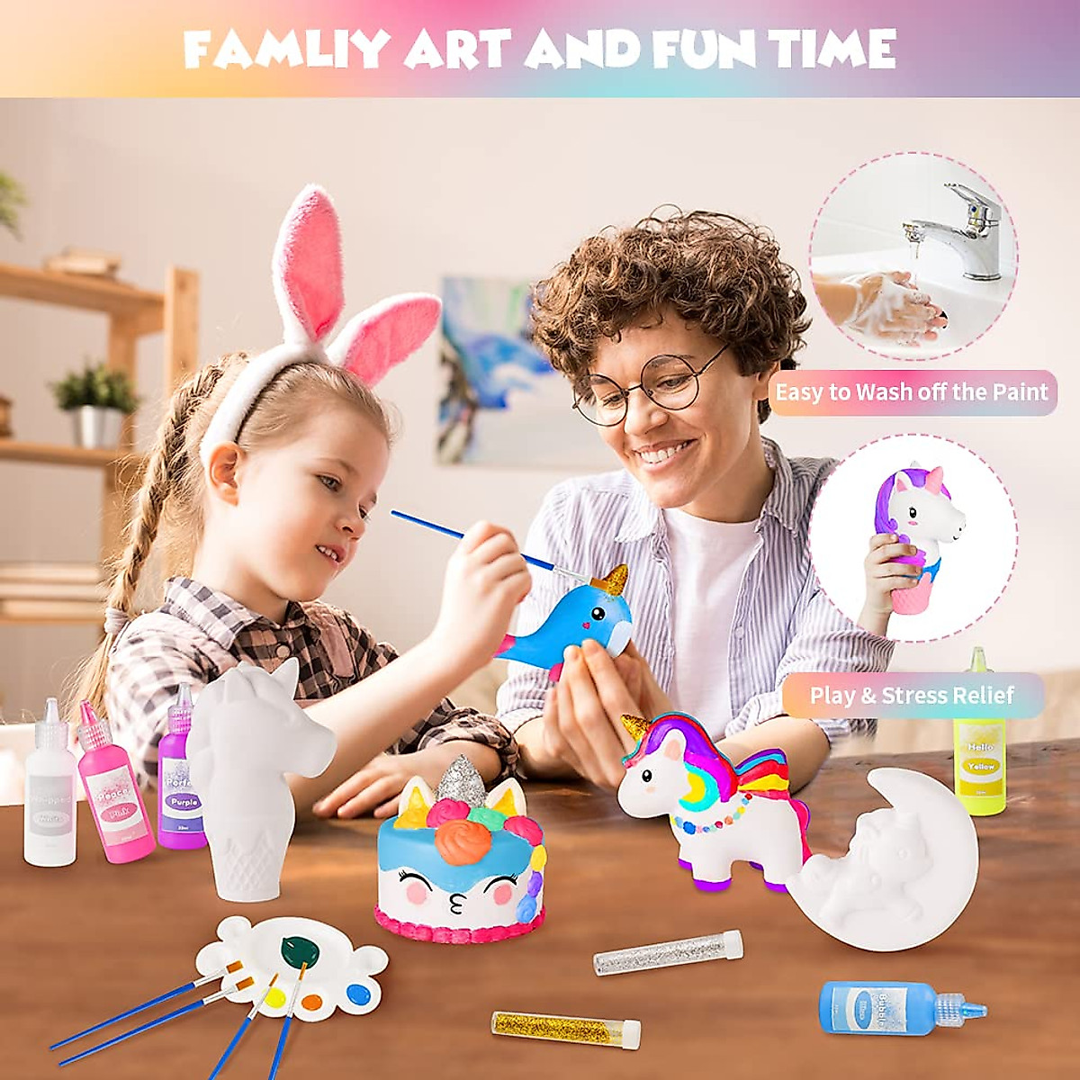 Officygnet Unicorn Toys for Girls Age 4 5 6 7 8 9 10 11 12 Year Old, Unicorn Painting Kits with 5 Squeeze Toys, Arts and Crafts Kits for Kids Ages 4-8 6-8 8-12, Ideal Christmas Birthday Gift for Girls