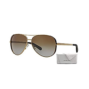 Michael Kors MK5004 CHELSEA Aviator 1014T5 59M Sunglasses For Women + BUNDLE with Designer iWear Eyewear Care Kit Care Kit (Gold/Dark Chocolate Brown/Brown Gradient Polarized)