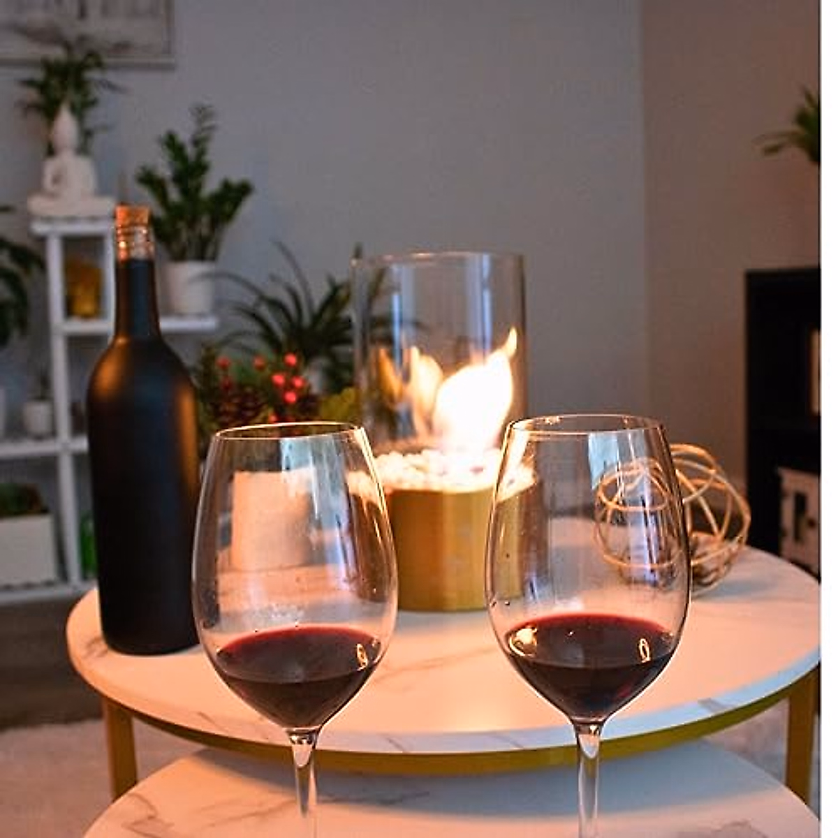 Gold Table top FirePit - Elegant Portable Tabletop Fireplace with Protective Glass & Bioethanol or Alcohol Burner - Perfect for Patio Decor & Housewarming Gifts - Tabletop firepit Indoor & Outdoor.