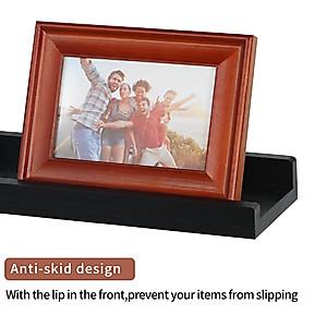 PHOENANCEE Long Floating Shelves for Wall 57 Inch,Real Wood Picture Ledge with Lip Set of 4,Photo Frame Storage Display for Living Room Nursery Bedroom Bathroom Kitchen Home Office Decor Rustic Black