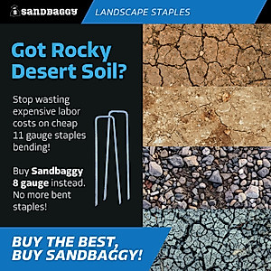 Sandbaggy 6 inch Landscape Sod Staples (8 Gauge Steel) | Great for Hard & Rocky Soil | 40% Thicker Than Standard 11 Gauge Staples | Trusted by Farmers & Contractors Across USA (100 Staples)