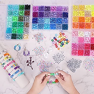 QUEFE 3250pcs Pony Beads Set, Kandi Beads 2400pcs Rainbow Beads in 96 Colors, 800pcs Letter and Heart Beads with 20 Meter Elastic Threads for Bracelet Jewelry Necklace Making