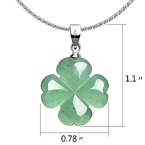 iSTONE Green Jade Lucky Four Leaf Clover Heart Pendant 925 Sterling Silver Necklace 18 Inches Fine Jewelry for Women St. Patrick's Day