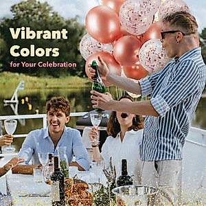 60 PACK Dandy Decor Rose Gold Balloons + Confetti Balloons w/ Ribbon | Rosegold Balloons for Parties | Bridal & Baby Shower Balloon Decorations | Latex Party Balloons | Graduation, Engagement, Wedding