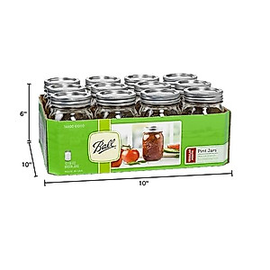 Ball Regular Mouth 16-Ounces Mason Jar with Lids and Bands (12-Units), 12-Pack, AS SHOWN