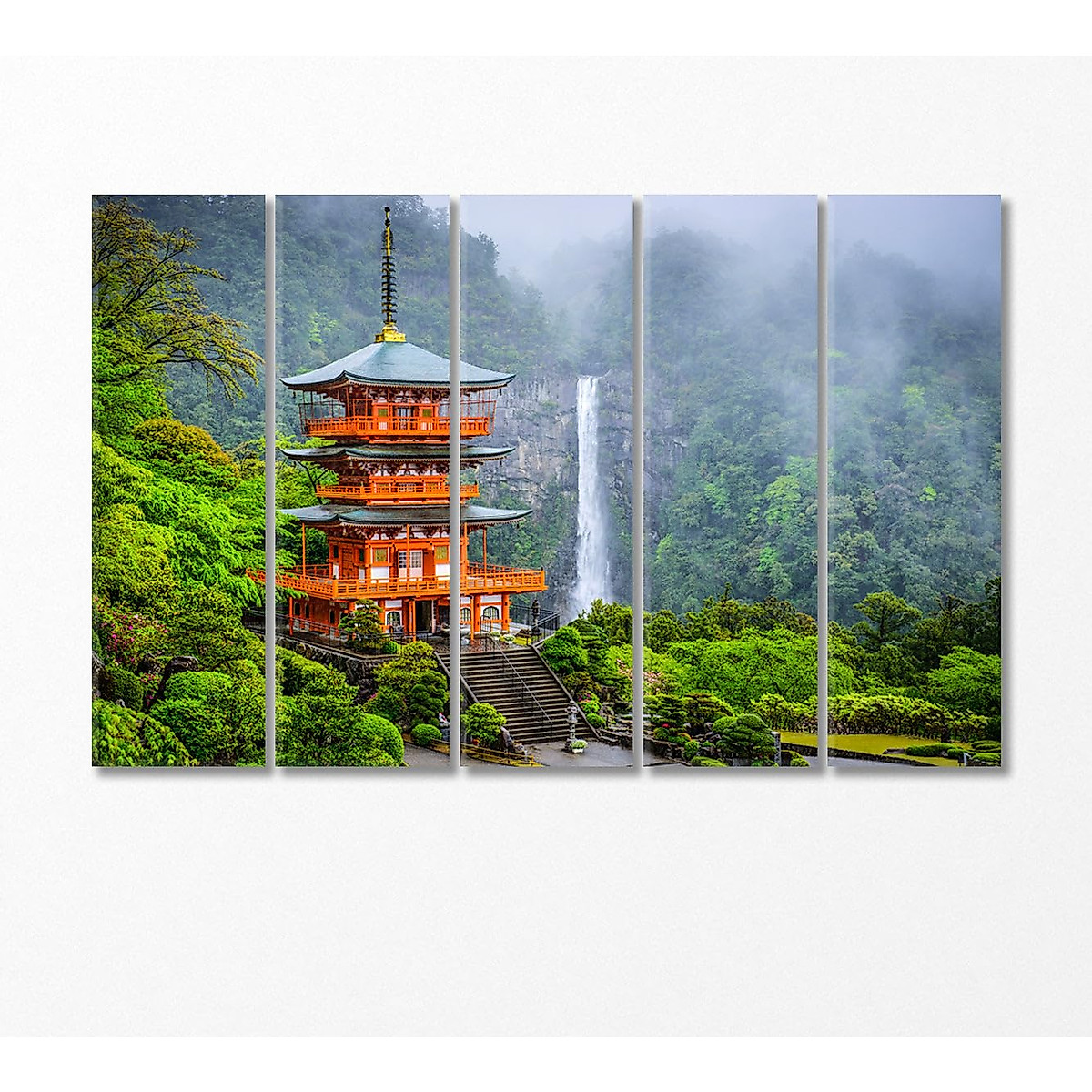 Seigantoji Pagoda and Nachi No Taki Waterfall Japan Canvas Print 1 Panel / 36x24 inches