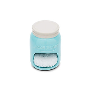 Fox Run Ceramic Mason Jar Holder with Sponge, 3.5 x 3.5 x 5 inches, Blue