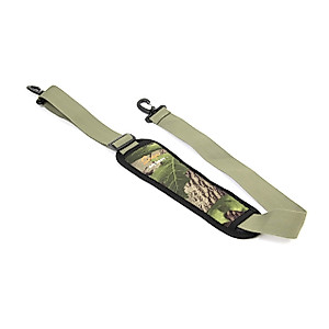 SUNYA Neoprene Compound Bow Sling, Silent Hunting or Fast Movement 2 Carrying Modes Switchable. Padded Shoulder Sling Removable & Adjustable. Camouflage Fabric. (Camo with Green Strap)