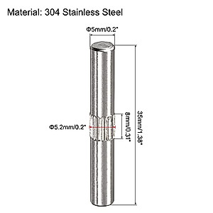 uxcell 5x35mm 304 Stainless Steel Dowel Pins, 20Pcs Center Knurled Flat Chamfered End Dowel Pin, Wood Bunk Bed Shelf Pegs Support Shelves Fasten Elements