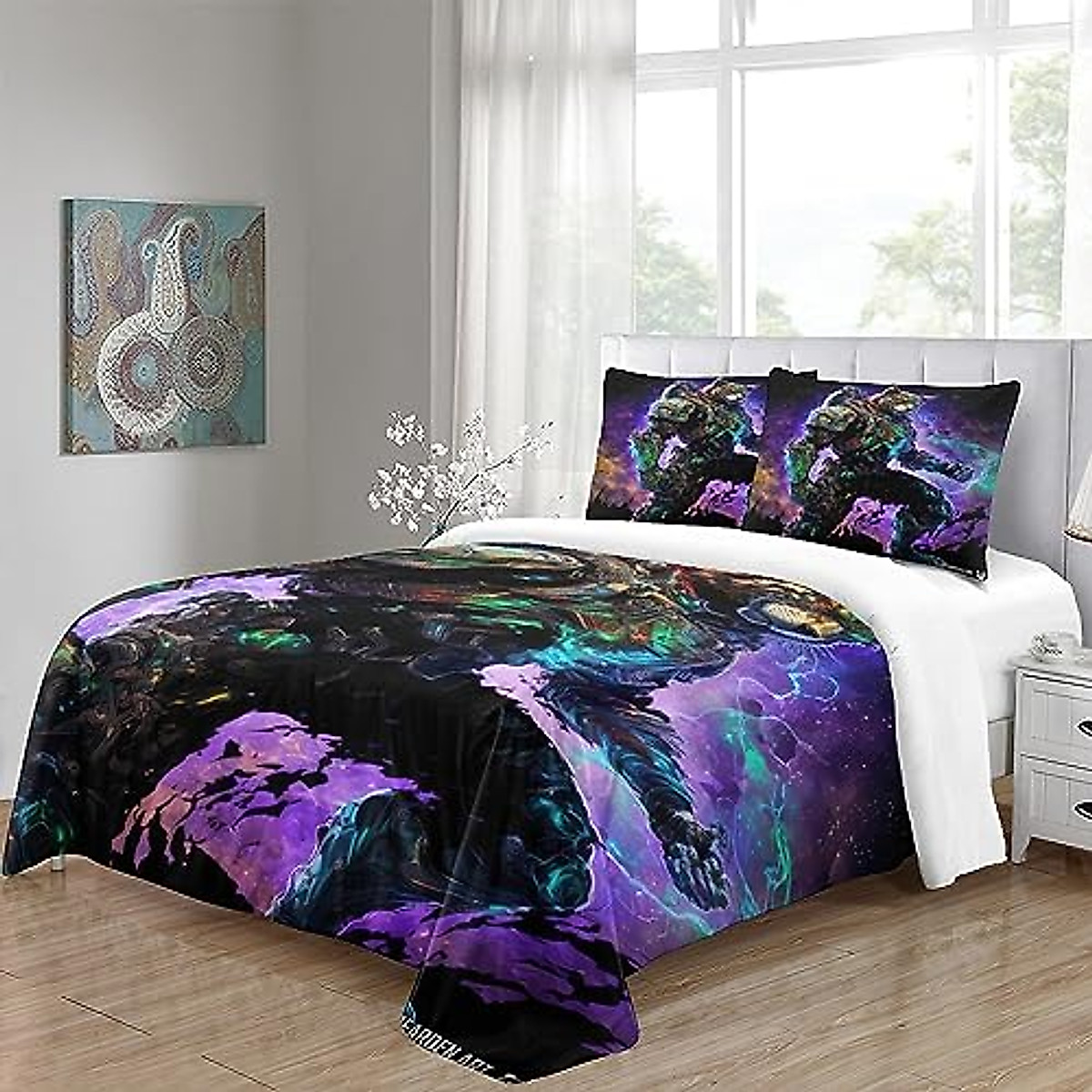 GEEYOU Cosmic Space Wolves 3D Print Quilt Cover Comforter Covers Duvet Cover for Teens and Adults Bedding Set with Pillow Cases with Zipper Closure Soft Microfiber 3 Pieces Queen（228x228cm）