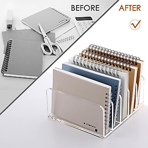SANRUI Acrylic Desk Organizer, 5 Compartments Mail Organizer,Small File Holders Letter Organizer,Clear Office Organization,Multifunction Sorter Envelope Rack for Office,Home, School