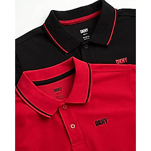 DKNY Boys' Polo Shirt - 2 Pack Classic Fit Short Sleeve Pique Polo - Comfort Stretch Collared Golf Shirt for Boys (4-20), Size 6, Racing Red/Jet Black