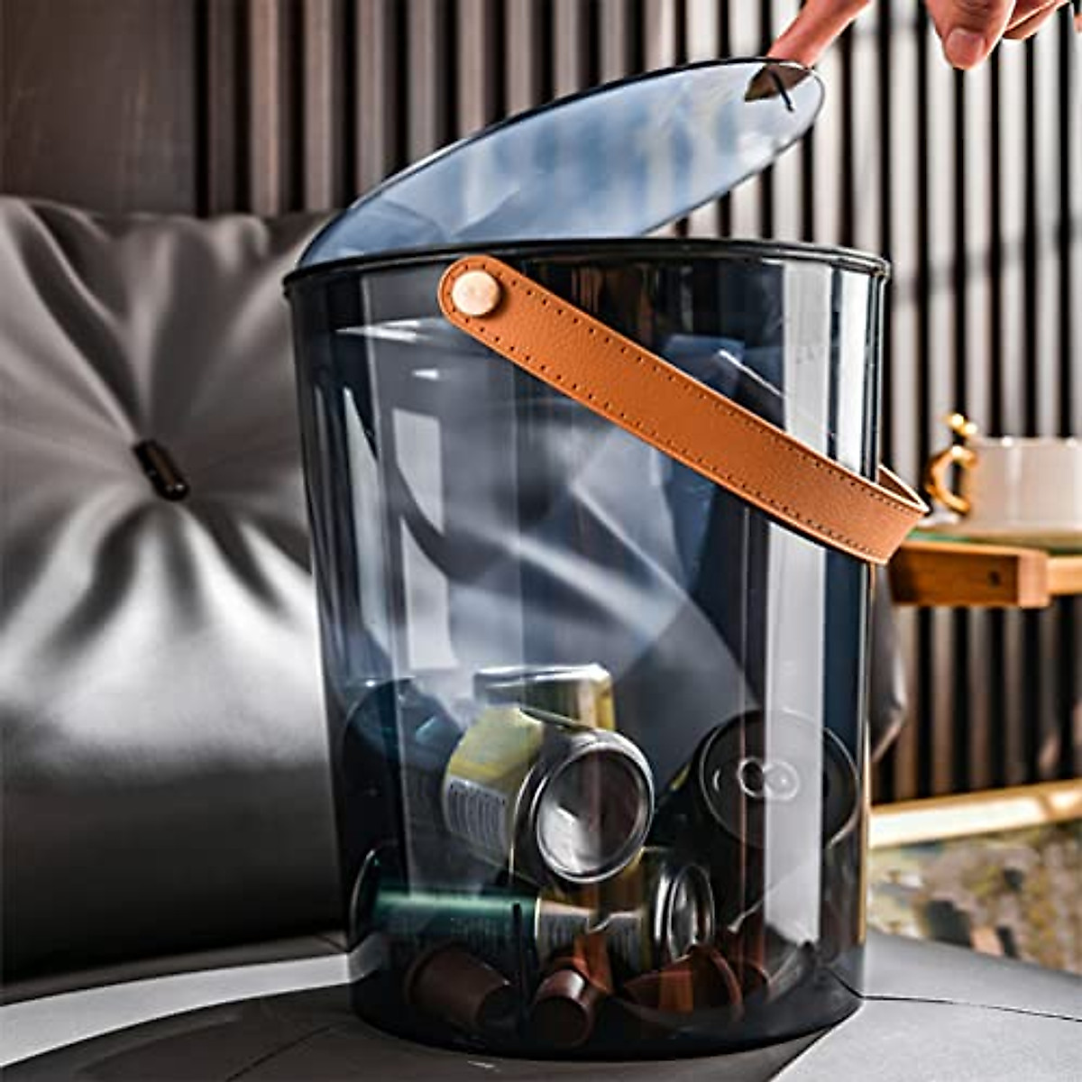 Kitchen Trash can Clear Trash Can Desktop Mini Trash Can Recycle Garbage Can Waste Basket Garbage Container Bins with Lid Handle for Home Office Blue Kitchen