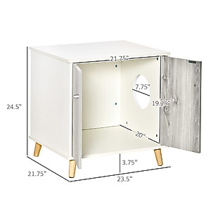 PawHut Wooden Cat Litter Box Enclosure, Multipurpose Anti-Tracking Pet Kitten House, Indoor End Table with Magnetic Doors & Storage Shelves, White