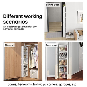 MAGINELS 5-Tier Slim Shoe Rack Organizer,Thin Storage Shelf for Closet,Hidden Shoes Cabinet for Small Spaces,Narrow Shelves for Wall Behind Door,Entryway,White