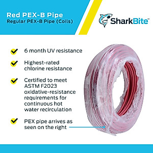 SharkBite 1/2 Inch x 300 Feet Red PEX-B, PEX Pipe Flexible Water Tubing for Plumbing, U860R300