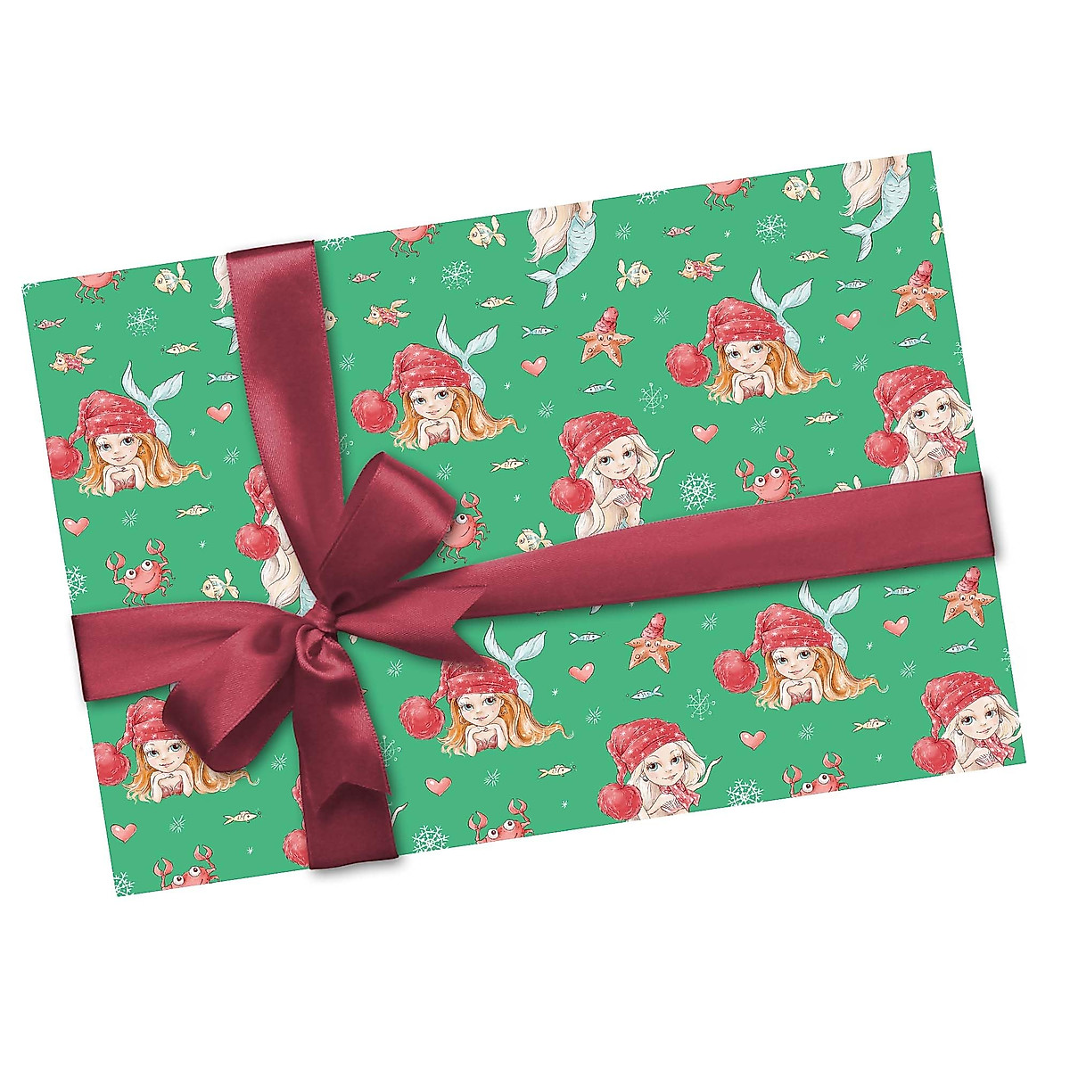 Christmas Mermaid Luxury Gift Wrap, Xmas Thick Wrapping Paper, Sea Theme Santa Princess Christmas Birthday Party Decor (6 foot x 30 inch roll)
