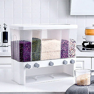 LOYALHEARTDY 5-Grid Rice Dispenser, Dry Food Grain Dispenser Kitchen Rice Storage Box Whole Grains Rice Bucket Transparent Rice Storage Tank Convenient Storage of Rice Nuts Beans Cereals (Type Two)
