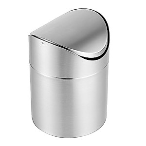 Restaurantware RW Clean 0.4 Gallon Countertop Garbage Can 1 Compact Mini Trash Bin - Swing Top Lid Avoids Rust & Stains Stainless Steel 201 Tabletop Garbage Can For Kitchens & More