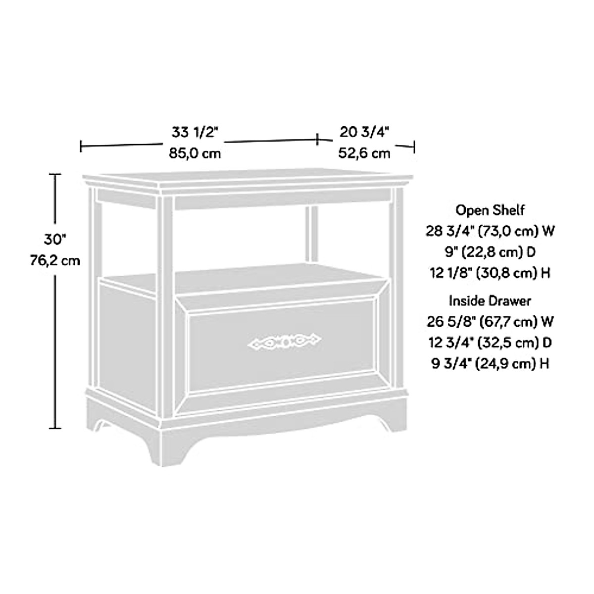 Sauder Adaline Cafe Lateral File, L: 33.11" x W: 20.23" x H: 29.92", Orchard Oak Finish