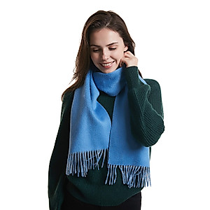 EURKEA 100% Cashmere 2024 Winter Scarf for Women, Fringed Edges, Warm & Soft, Lightweight, Gift Ready, Solid/Plaid/Two-Tone, Blue_Solid, Free Size