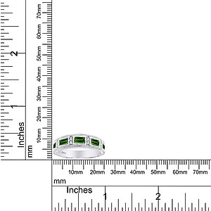 AFFY Emerald Shape Simulated Green Emerald Eternity Band Ring in 14K White Gold Over Sterling Silver, Ring Size: 9.5