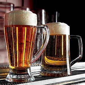 Bormioli Rocco 4-Pack Solid Heavy Large Beer Glasses with Handle - 17.1/4 Ounce Glass Steins, Traditional Beer Mug glasses Set, Perfect Coffee - Tea Glass, Everyday Drinking Glasses, Cocktail Glasses