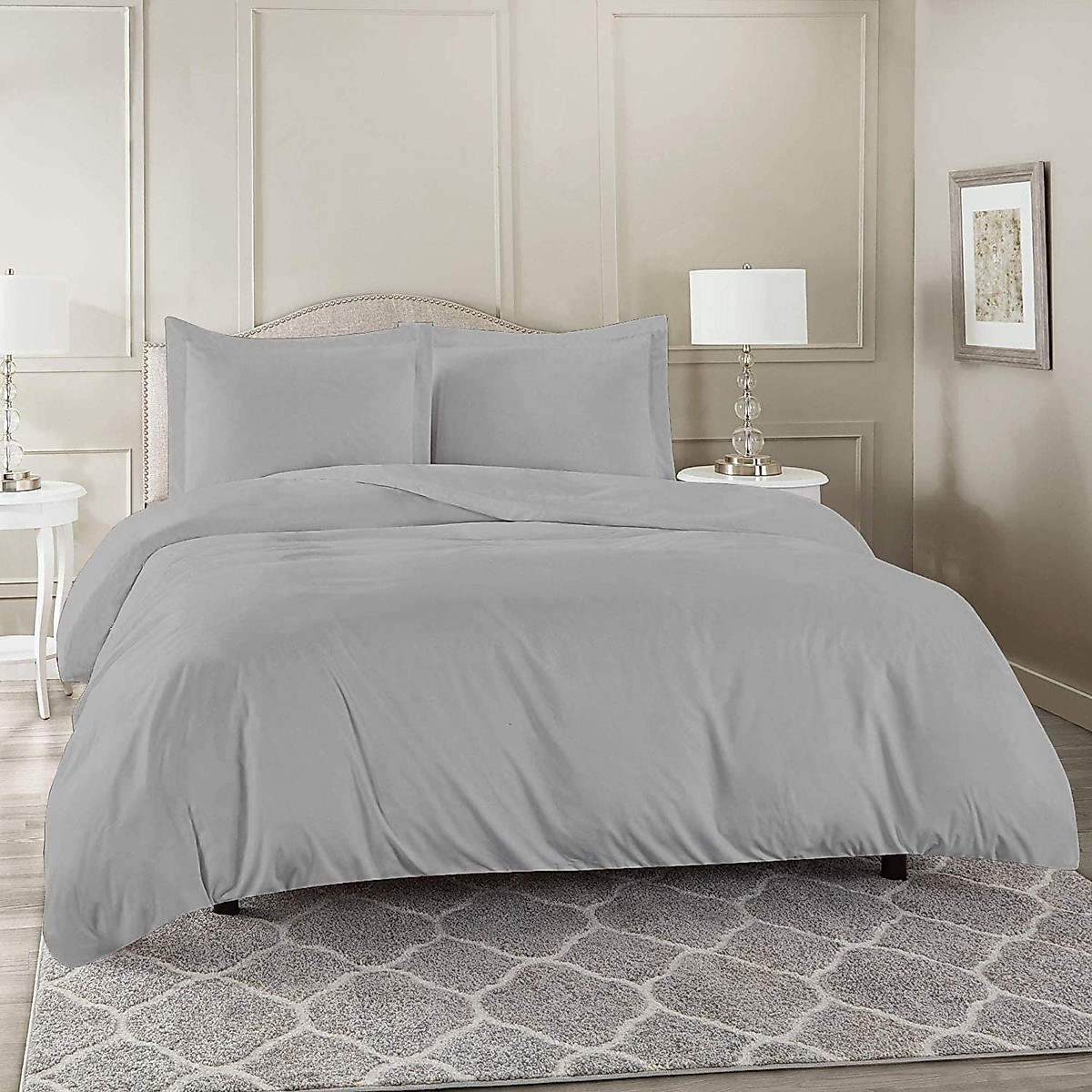 Luxury, Soft 800 Thread Count 100% Egyptian Cotton Oversized Super King (120"x98") Inch,3Pcs Duvet Cover Set with Zipper Closure & Corner Ties (1Duvet Cover & 2Pillowshams), Silver Solid