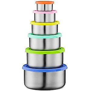 Stainless Steel Containers with Lids, Leakproof Lunch Containers, set of 6 Metal Food Storage Containers, Reusable Snack Containers, Easy to Open, Dishwasher & Freezer Safe