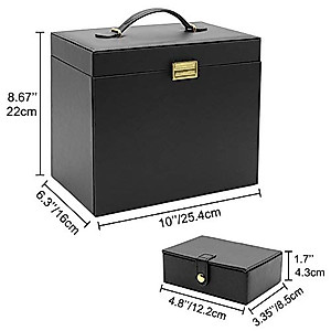 01 besharppin Jewelry Box, 3 Layers Jewelry Organizer with Mirror and Small Portable Case for Earrings Rings Necklaces Bracelet Storage (Black)