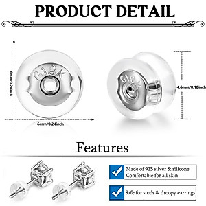 Moconar Sterling Silver Locking Secure Earring Backs for Studs, Silicone Earring Backs Replacements for Studs/Droopy Ears, No-Irritate Hypoallergenice Earring Backs for Adults&Kids