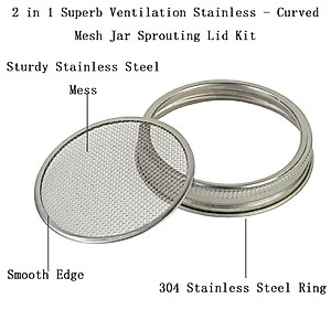 4 Pack Stainless Steel Sprouting Jar Strainer Lids - Regular Mouth Mason Jar Screen Sprouting Kit Lids - for Growing Bean, Broccoli, Alfalfa, Salad Sprouts and More