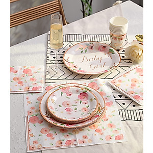 Rose Gold Baby Shower Plates and Napkins Girl - Serves 16 - Floral Baby Shower Decorations for Girl Baby Shower Favor Decor Party Supplies