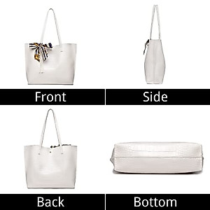 Women's Tote Shoulder Bag PU Leather Big Capacity Tassel Handbag (L, White)