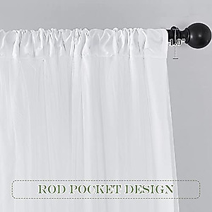 NICETOWN White Backdrop Curtains Overlapped with Tulle Backdrop Background Wall Drapes for Holiday Video Parties Weddings Baby Birthday Party Bridal, Space Divider (5' W x 8' L, 2 Pieces)