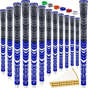 SAPLIZE Cross Corded Golf Grips 13 Pack, Low Taper Design, Multi-compound Hybrid Golf Club Grips, 13 Grips with 15 Tapes, Midsize, Blue, CL03 Series