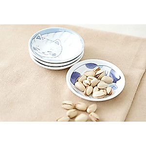 HAKONE YOSEGI Japanese Small Plate Set Ceramic Cute Cats Design Appetizer Dessert Sushi Sauce 3.94 x 0.8 Inches Set of 4