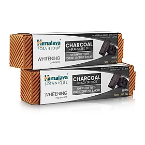Himalaya Botanique Whitening Antiplaque Toothpaste with Charcoal + Black Seed Oil, Fluoride Free, for Whiter Teeth, 4 oz, 2 Pack