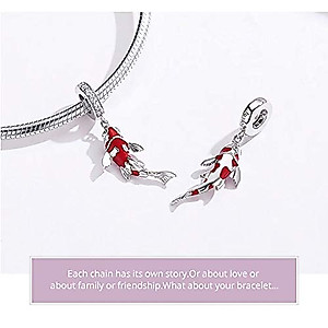 ToHa 925 Sterling Silver Carp Bead Charms,Good Luck Charms Cubic Zirconia Fish Animal Charm Koi Beaded Pendant for European Bracelet & Necklace,DIY Jewelry for Women